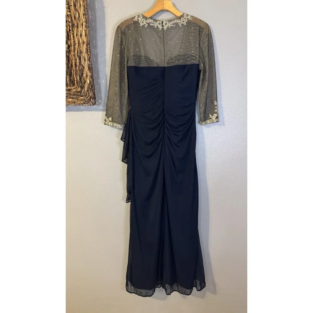 Xscape | Dresses | Xscape Long Formal Dress 8p Black Gold Embroidered ...